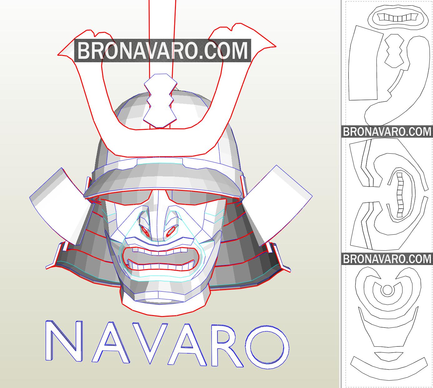 SAMURAI Helmet (Foam Template) - Shogun Samurai Mask Pepakura – NAVARO