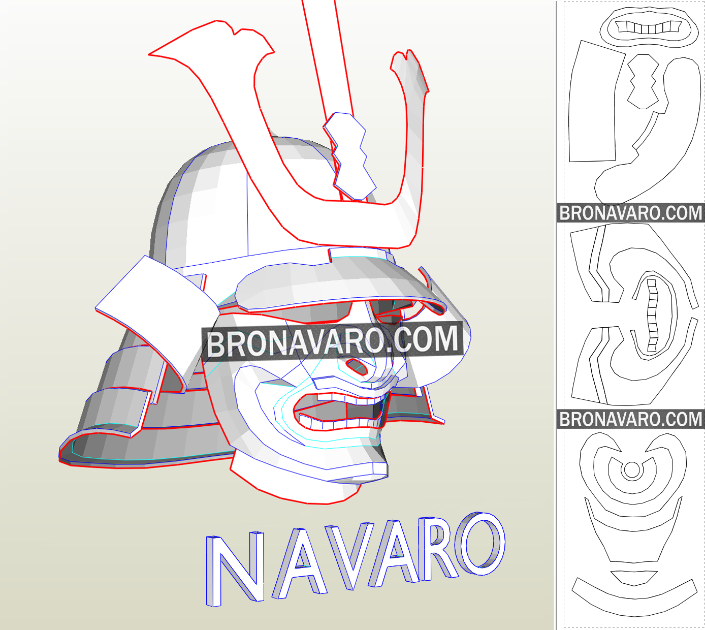 SAMURAI Helmet (Foam Template) - Shogun Samurai Mask Pepakura – NAVARO