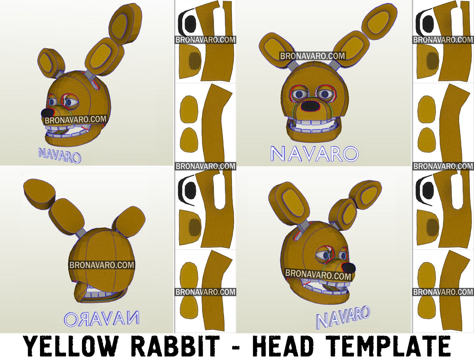 YELLOW RABBIT (Foam Template) - FNAF Yellow Rabbit Head Pepakura – NAVARO
